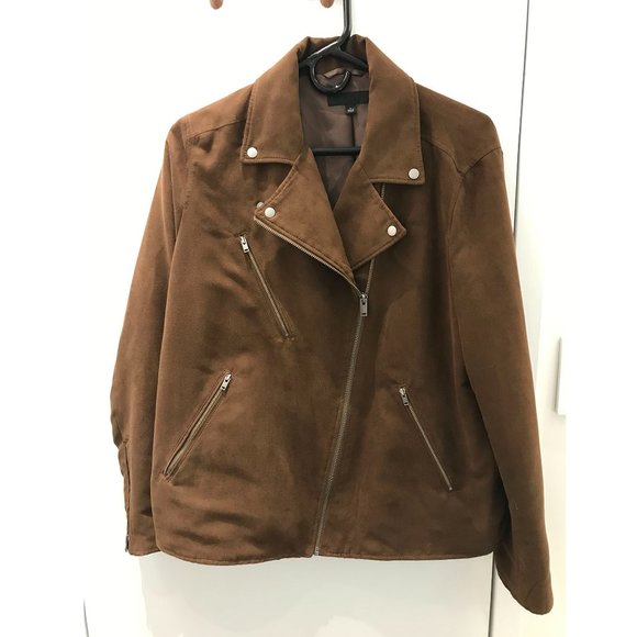 Uniqlo | Jackets & Coats | Uniqlo Brown Fake Suede Moto Jacket | Poshmark